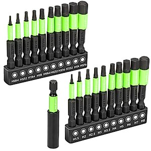Impact Hex Head Allen Wrench Drill Bit Set 20+1pcs (Metric&SAE), 1/4” Hex-Shank S2 Steel Hex Bits Set with Quick-Change Adapter, Perfect for Home DIY-Father's Day Gift, CNC Magnetic Tips