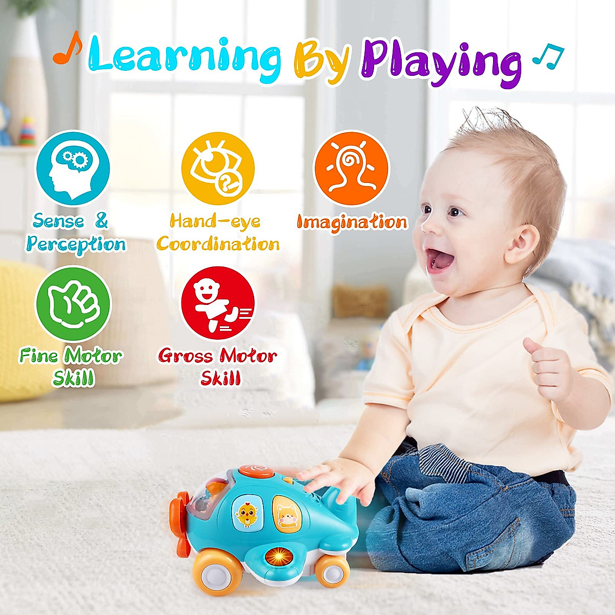 OCATO Baby Toys for 1 Year Old Boy Girl Gifts Crawling Infant Baby Toys 12-18 Months Interactive Light Up Baby Musical Toys for Toddlers 1-3 Learning Airplane Toys Gifts for 1 2 3 Year Old Boys Girls