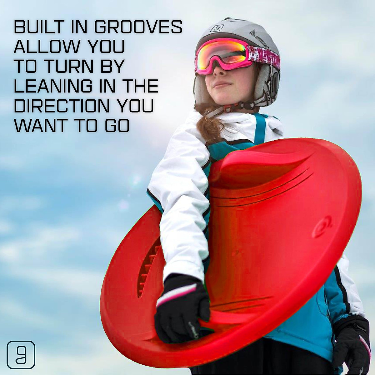 Gizmo Riders Supernova - Sleds for Kids, New Age Disc Sled with Integrated Lean Back Brake with Raised Safety Handles for Maximum Steering Control, Snow Sled, Holds 200lbs, Ages 3+ (Red, 28 Inch)