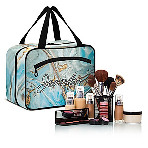Vnurnrn Custom Marble Travel Toiletry Bag for Women Men Hanging Makeup Bag Portable Cosmetic Organizer Travel Cosmetic Bag for Vacation Must Haves Brushes Set