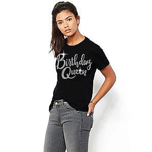 Birthday Tees for Women - Rhinestone Girly Birthday Queen T-Shirt - Birthday Party Shirts - X-Large - Black Tee(Queen RS) Blk/XL