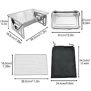 Mini Portable Charcoal Grill, Stainless Steel Small Folding BBQ One Person Tabletop Grill for Garden Bars Outdoor Camping