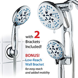 AquaCare Spa Station High Pressure 48-mode Rain & Handheld 3-way Shower Head Combo with Adjustable Arm - Anti-clog Nozzles, Extra-long 6 ft Stainless Steel Hose, Wall Bracket/All Chrome Finish