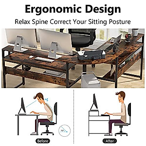 Tribesigns L-Shaped Desk with Storage Shelves, 67" Large Corner Computer Desk with Monitor Stand and Bookshelf, Rustic Study Writing Workstation with Corner Shelf for Home Office