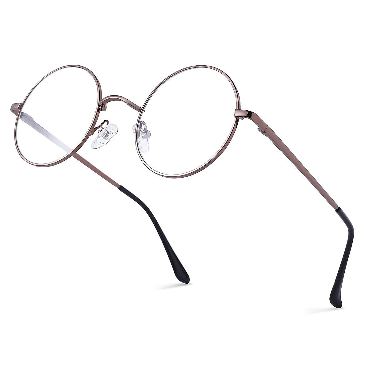 Bouryo Small Round Clear Lens Glasses for Men Women Non Prescription Circle Eyeglasses Metal Eyewear Frames