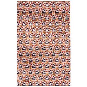 SAFAVIEH Trace Collection Area Rug - 5' x 8', Red & Navy, Handmade Wool, Ideal for High Traffic Areas in Living Room, Bedroom (TRC514Q)