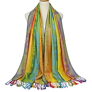 Neelamvar Colorful flowers Jacquard cotton pashmina Women Wrap Shawl tassels Scarves (THM02-03)