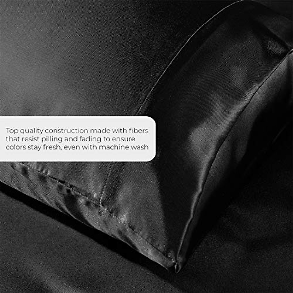 Satin Sheets Queen [4-Piece, Black] Hotel Luxury Silky Bed Sheets - Extra Soft 1800 Microfiber Sheet Set, Wrinkle, Fade, Stain Resistant - Deep Pocket Fitted Sheet, Flat Sheet, Pillow Cases