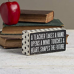 Primitives by Kathy 21495 Polka Dot Trimmed Box Sign, 3" x 6", A Teacher Shapes the Future