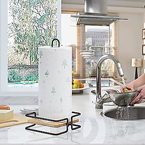 2 Pack Wood Paper Towel Holder, Paper Towel Holder Black Kitchen Roll Holder, for Kitchen Roll Organize, One-Handed Operation Countertop Roll Dispenser