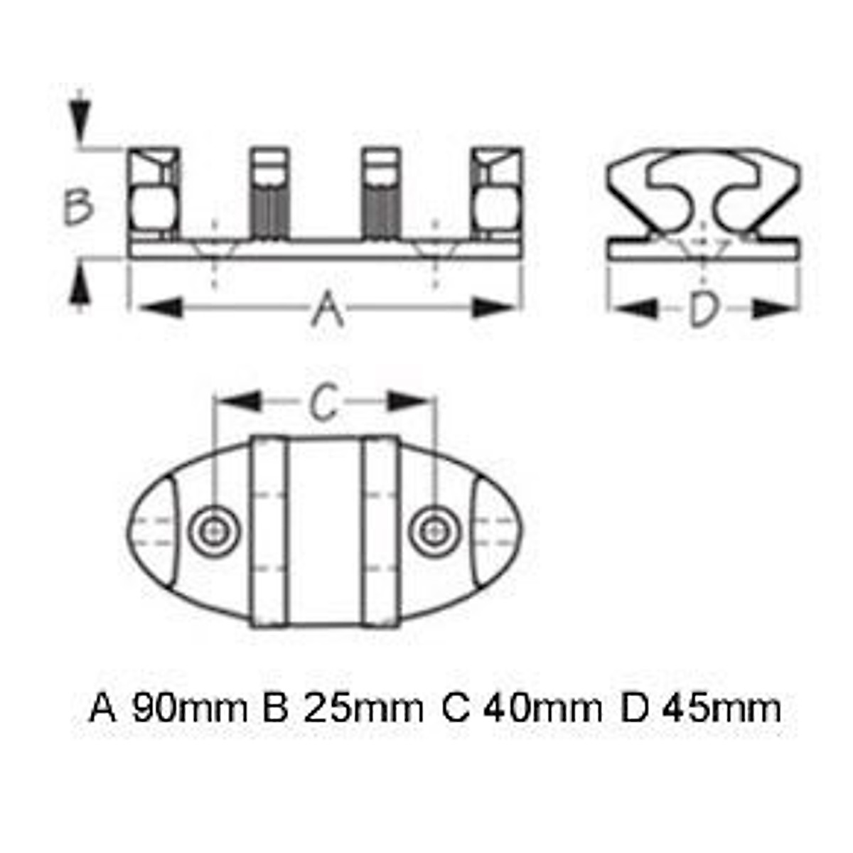 Zig Zag Cleat with Marine Grade Stainless Steel Fixings & Well Nuts