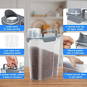 TBMax Large Cat Food Storage Container, Portable Dog Food Container with Upgraded Large Spout and Cup, Travel Pet Food Storage Dispenser for Small Animal Kibble Storage, Bird Seed Container - Grey
