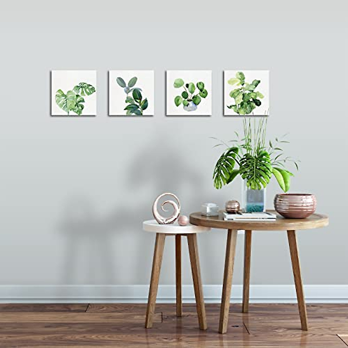 kk·color Botanical Prints Wall Art for Living Room,Canvas,riginal Designed Green plant watercolor painting,Green leaves,Wall art for Office Bedroom BathRoom 4 Piece 12" X 12"