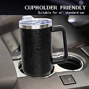 qynspngs 40 oz Halloween Tumbler with Lid and Straw - 5D Bat Print Tumblers with Handle Halloween Stainless Steel Insulated Travel Cup Black Coffee Cups Gifts for Women Men Adults
