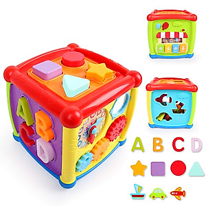 Baby Activity Cube 6-in-1 Musical Baby Learning Toys Including Letters Cognition Shape Sorter Piano Keys Interesting Multi-Functional Learning Activity Cube Best Gift for Boys Girls Aged 1 2 3