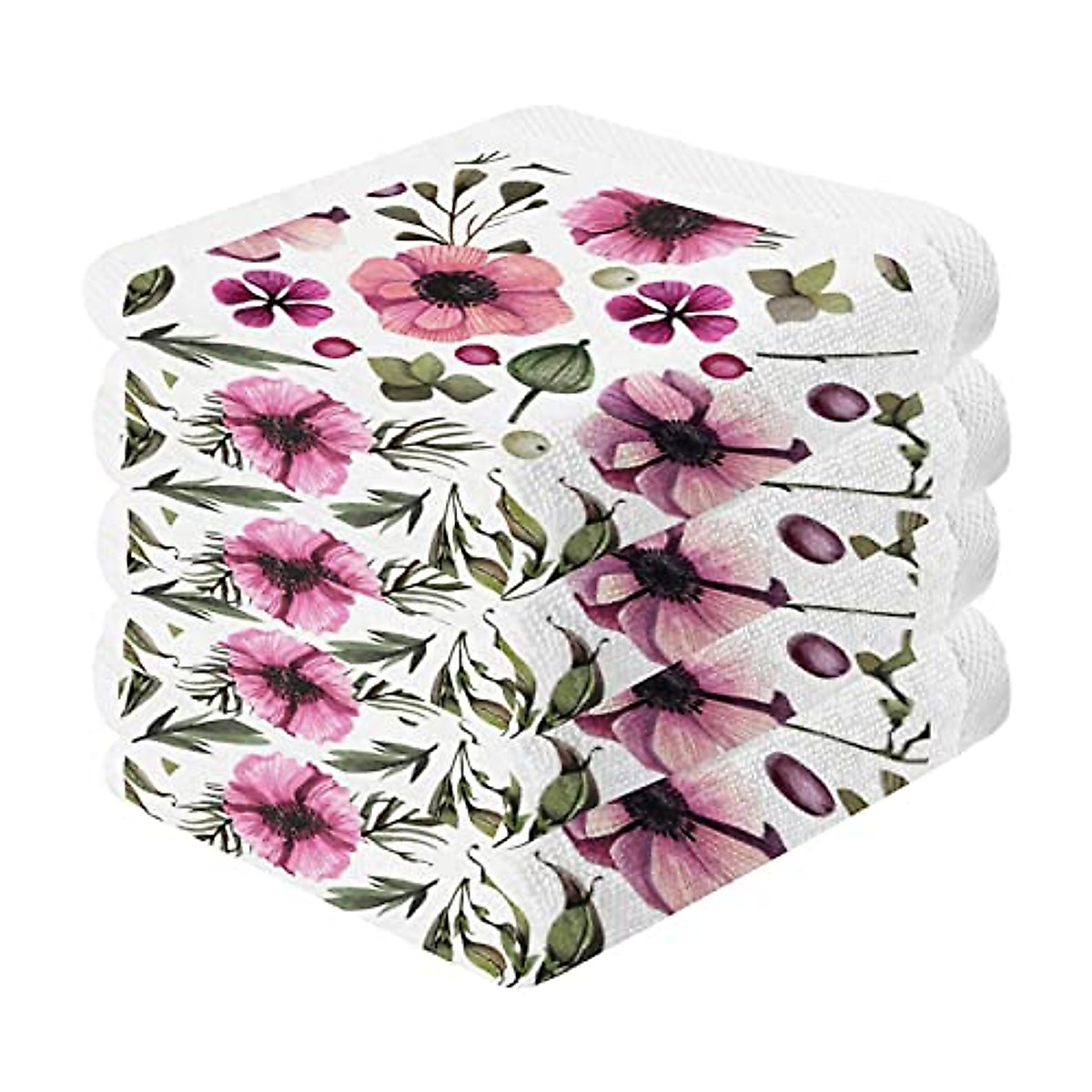 Kigai 2 PCS Fresh Pink Flower Towels Cotton Washcloths Set,Quick Drying & Absorbent Soft Bathroom Hand Towel Lightweight & Portable Fingertip Towel