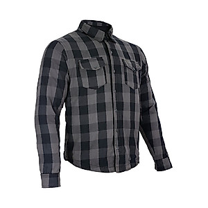 Mens Motorcycle Lightweight Waterproof CE armor Blk/White & Gray Checkered Flannel Riding Jacket Shirt (as1, alpha, 2x, regular, regular, Blk/Gray, 2X-Large)