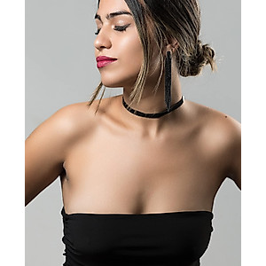 Black Rhinestone Long Tassel Earring.Chandelier Dangle Earrings Statement Crystal Drop Earring Fashion Jewelry Gifts for Women (Style A)