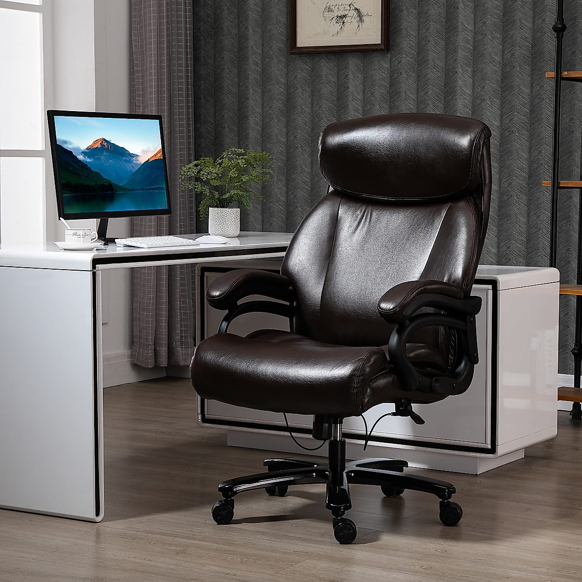Vinsetto Big and Tall Executive Office Chair 396lbs with Wide Seat, Home High Back PU Leather Chair with Adjustable Height, Swivel Wheels, Brown