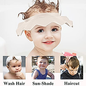 Baby Shower Cap Bathing Cap Safe Silicone Protection Bath Cap Soft Adjustable Visor Hat for Protector Head Eye Ear Shampoo Caps for Toddler,Baby, Kids,Children, Ivory - White