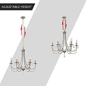 oulok 6-Light Crystal Candle Chandeliers Modern Ceiling Lighting Fixtures Brushed Nickel Pendant Lights for Living Room Bedroom