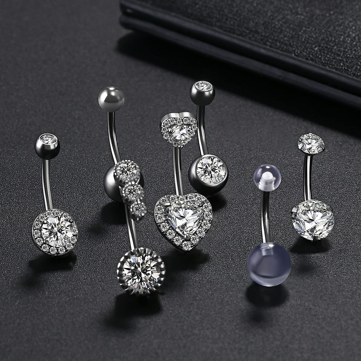 7pcs 14G Surgical Steel Clear CZ Belly Button Rings Navel Rings Barbell Piercing Style_GHT-875-638