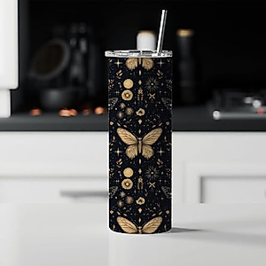 Medpol Black Gothic Butterfly tumbler with lid and straw 20 oz insulated tumbler cups Black Gothic Butterfly insulated travel coffee mugs for women cute sippy cups stainless insulated travel cups
