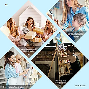 Wwwuscom Paint by Number for Adults Beginner Canvas Landscape Beach - Painting by Numbers Kits with 4 Brushes and Acrylic Paint(16X20 Inch)