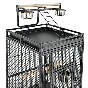 ZENY 61-inch Playtop Parrot Bird Cages, Wrought Iron Large Birdcage with Rolling Stand for Parakeet Cockatiels Quaker Conure Lovebird Finch Canary Small Medium Parrot Cage Birdcage, Black
