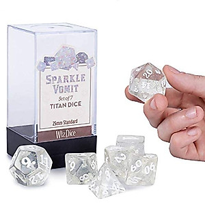 Wiz Dice Titan 25mm Dice - Large Polyhedral Dice Set for Various Role Playing Dice Games - Sparkle Vomit 7 Cnt -DND Dice Set with a Clear Dice Box - Includes D4, D6, D8, D10, D10(0), D12 & D20