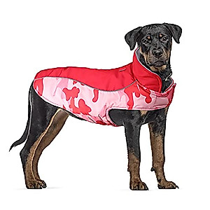 Warm Dog Jacket Reversible Fleece Winter Dog Vest for Cold Weather, Waterproof Windproof Dog Winter Coat Reflective with Magic Strip&Furry Collar for Small Medium Large Breeds Dogs Puppies Cat Pet