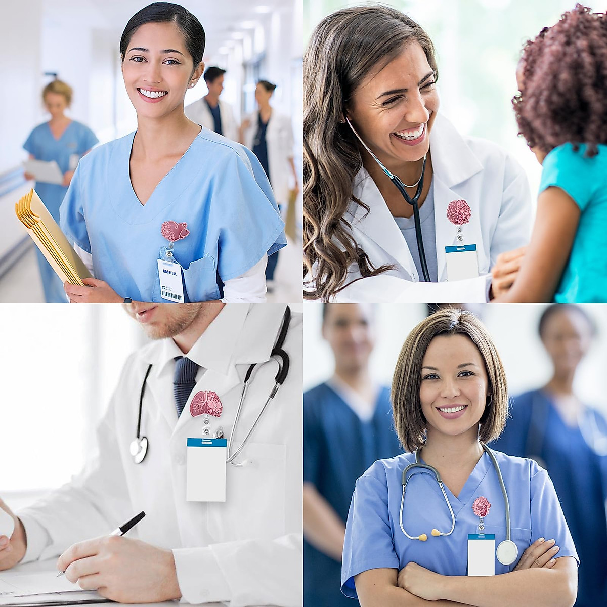 Xylolfsty Nurse Badge Reels Retractable Badge Holders with Alligator Clip Organ Heart Brain Patterns with Flowers Cute for RN Nurse Doctor Student Nursing Graduation Appreciation Gift 4PCS