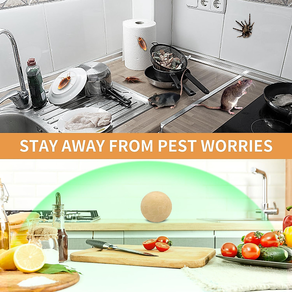 Pest Repellent Balls - Repel Rodent with Peppermint, High-Strength Mice, Mouse, and Rat Repellent - Effectively Deters Spiders, Roaches, Ants, Moths & Pests - 10 Balls