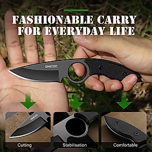 Omesio Small Fixed Blade Knife, Tactical Hunting Camping Knife with Kydex Sheath, Full Tang Stainless Steel Compact EDC Neck Knife G10 Handle with Gift Box for Men (Black)