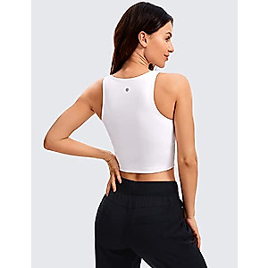 CRZ YOGA Womens Butterluxe Double Lined Cropped Tank Tops High Neck Racerback Tanks Sleeveless Casual Workout Crop Top White Medium