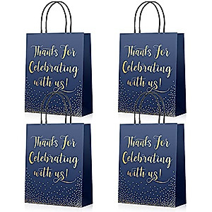 45 Pcs Wedding Welcome Bags for Hotel Guests Gold Foil Wedding Gift Bags with Handles Thanks for Celebrating with Us Paper Bags Medium Size Wedding Bags Bridal Gift Bags Baby Shower Favor (Dark Blue)