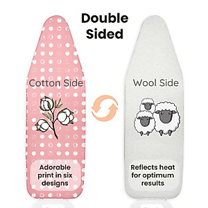 Wool Reversible Fitted Ironing Board Cover - 2 in 1 - One Side Wool One Side Cotton (Fits 54" x 18" Standard Ironing Boards) (Pink)