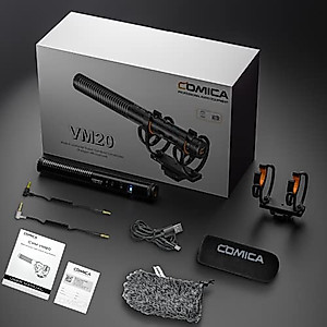 comica Shotgun Microphone, CVM-VM20 Professional Super Cardioid Video Microphone with Shock Mount, Camera Microphone Kit for Smartphone/DSLR Camera/Camcorder, Perfect for Interview/Video Recording