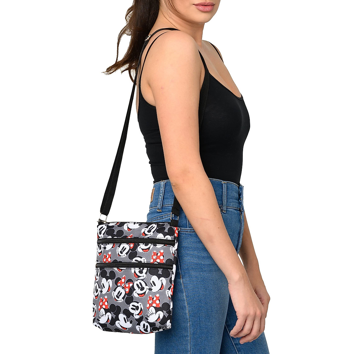 Disney Crossbody Bag Mickey & Minnie Mouse Travel Passport (Mickey Minnie Grey)