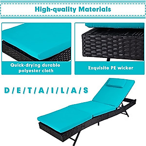SUNCROWN 2-Piece Outdoor Chaise Lounge Patio Lounge Chair Sets - Black Wicker Adjustable Back Reclining Chair with Cushion for Poolside, Garden, Backyard - Blue