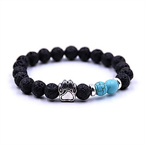 Lava Rock Stretch Beaded Bracelet Essential Oil Diffuser Dog Lover Paw Charm Pet Memorial Bracelet
