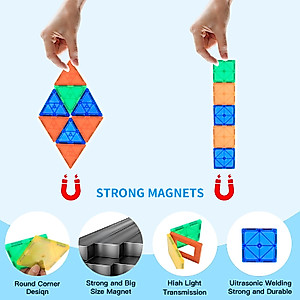 vanstarry 65 Piece Magnetic Tiles Building Blocks Set for Boys Girls Preschool Educational Construction Kit Magnet Stacking Toys for Kids Toddlers Children 3 4 5 6 7 8 Year Old