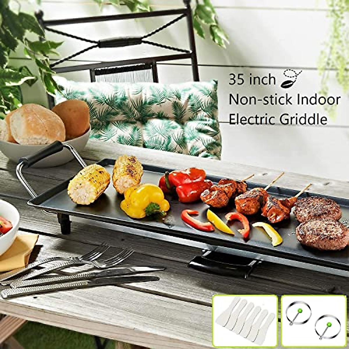 SIMOE 36 inch Electric Griddle Teppanyaki Grill, BBQ Smokeless Grills, 2000W Barbecue Griddles Table Top with Nonstick Surfaces and Adjustable 5 Temperature Setting, Indoor/Outdoor Grill