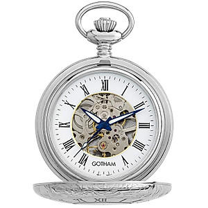 Gotham Men's Silver-Tone 17 Jewel Mechanical Exhibition Pocket Watch # GWC14040S