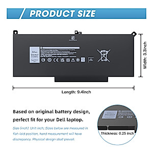 Latitude 7480 7490 Battery F3YGT Laptop Replacement for Dell Latitude 14 7000 7480 7490 12 7280 7290 13 7390 7380 E7480 E7490 E7280 E7290 E7390 Fits KG7VF DM3WC P73G 451-BBYE 2X39G 453-BBCF DM6WC 60Wh