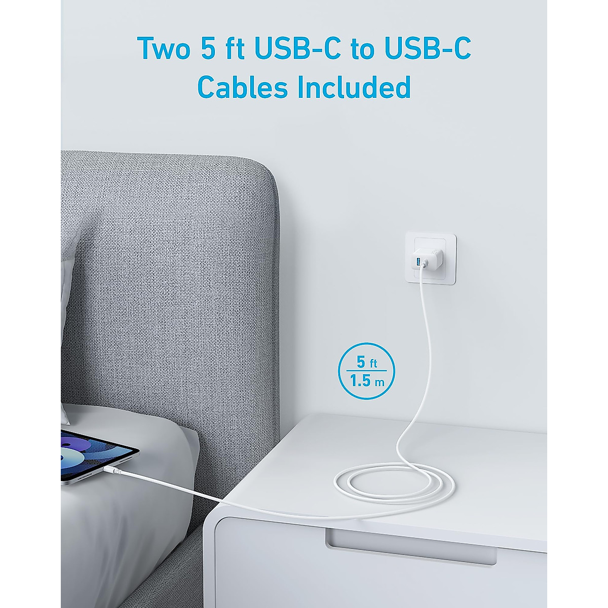 Anker iPhone 15 Charger, Anker USB C Charger Block, 2-Pack 20W Fast Wall Charger for 15/15 Pro/Pro Max/iPad Pro and More, with 2 Pack 5 ft USB-C Cable