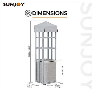 Sunjoy Aluminum Frame Pool Towel Valet Tower with 2-tier Shelves And A Large All-Weather Wicker Storage Basket for Dirty Towels, Grey