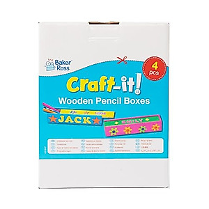 Baker Ross Decorate Your Own Wooden Case, Plain Wood Pencil Kids To Design and Paint (Box of 4), 20cmx5cmx4cm,EC1247
