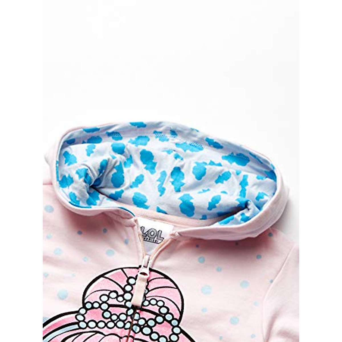 L.O.L. Surprise! Girls Glitterati Crystal Queen Big Face Zip-up Hoodie, Light Pink/Light Blue, 16