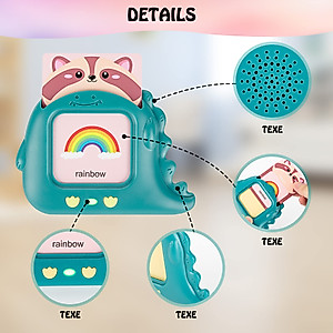 BubbleBash Preschool Learning Flashcards Machine, Dinosaur Design with 224 Words, Teal